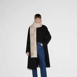 Gucci Gg Jacquard Wool Silk Scarf - White