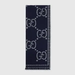Gucci Check Gg Wool Scarf - Blue