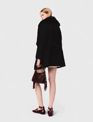Maje Wool Double-faced Mid-length Coat With Fur Collar