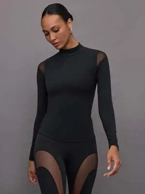 Carbon38 Sheer Spliced Mock Neck Top