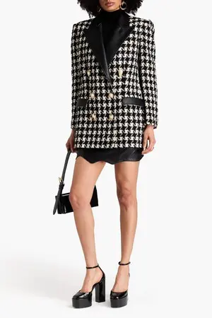 Moschino Double-breasted Houndstooth Wool-blend Blazer