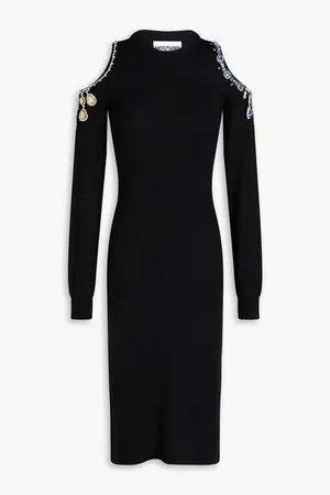 Moschino Cold-shoulder Crystal-embellished Wool Dress