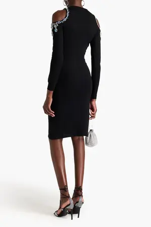 Moschino Cold-shoulder Crystal-embellished Wool Dress