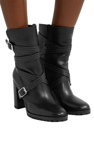 GIANVITO ROSSI 90 Buckled Leather Ankle Boots