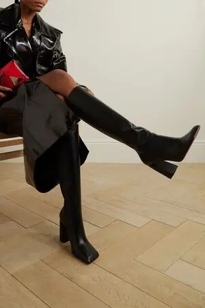 Amina Muaddi Marine Leather Knee Boots - Black