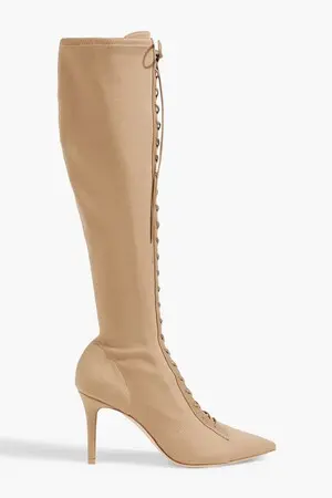 GIANVITO ROSSI Lace-up Leather-trimmed Twill Knee Boots