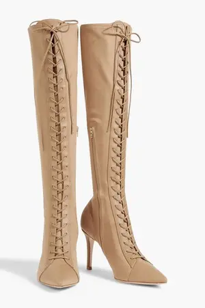 GIANVITO ROSSI Lace-up Leather-trimmed Twill Knee Boots