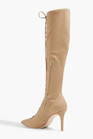 GIANVITO ROSSI Lace-up Leather-trimmed Twill Knee Boots