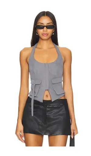 Grey Printed Halter Tops