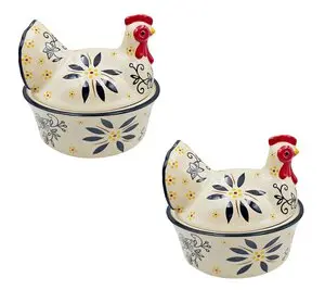 TEMP-TATIONS Nostalgic Set Of 18-oz Rooster Lidded Ramekins - One-color