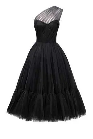MILLA Milla One-Shoulder Tulle Cocktail Dress - Black