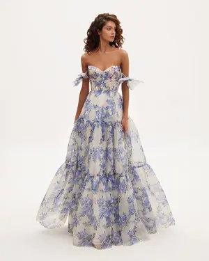 MILLA Floral Organza Maxi Gown - Hydrangea