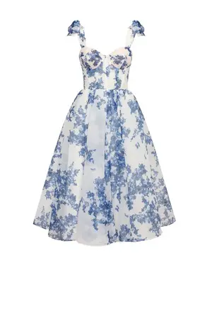 MILLA Hydrangea-patterned Organza Midi Dress
