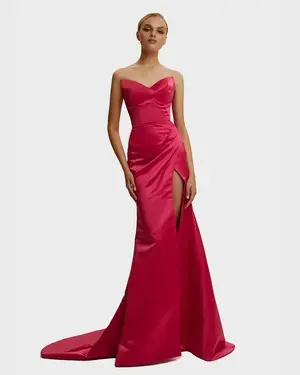 MILLA Strapless Evening Gown With Thigh Slit