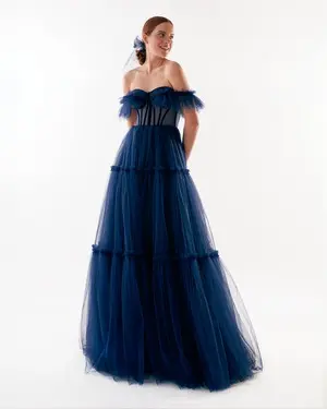 MILLA Tulle Maxi Dress With Ruffle Sleeves