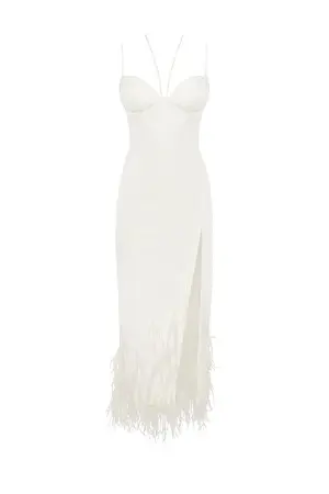 MILLA Feather-trimmed Crepe Cocktail Dress