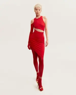 MILLA Asymmetric Lycra Midi Dress With Detachable Glove