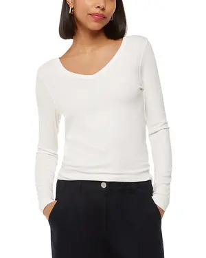 Whistles Essentials Ribbed V-neck Top - Ivory