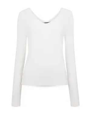Whistles Essentials Ribbed V-neck Top - Ivory