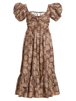 ELISAMAMA Ogo Puff-sleeve Midi-dress