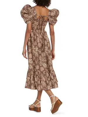 ELISAMAMA Ogo Puff-sleeve Midi-dress