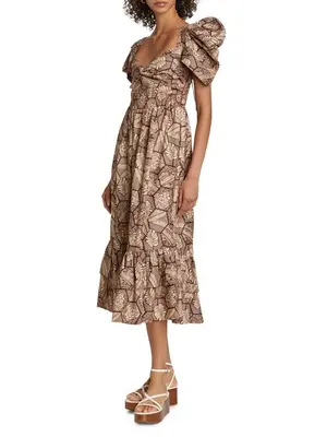 ELISAMAMA Ogo Puff-sleeve Midi-dress