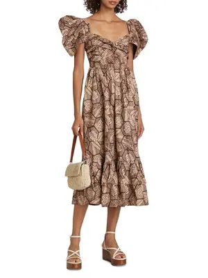 ELISAMAMA Ogo Puff-sleeve Midi-dress