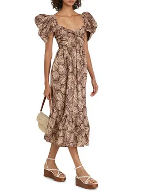 ELISAMAMA Ogo Puff-sleeve Midi-dress