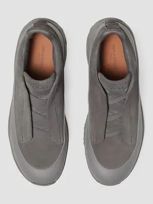 Zegna Suede Triple Stitch Monte Sneakers - Grey