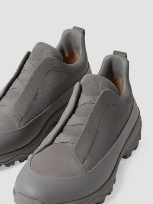 Zegna Suede Triple Stitch Monte Sneakers - Grey