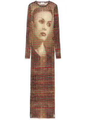 beige tartan dress Beige Tartan Dress with Gold Bows main image 0