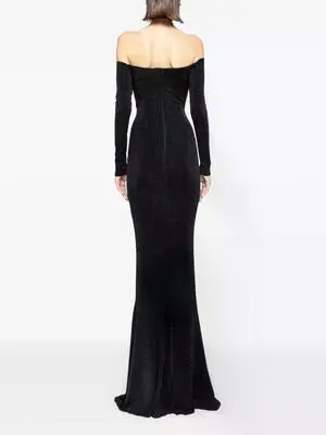 NISSA Floral Appliqué Ruched Maxi Dress