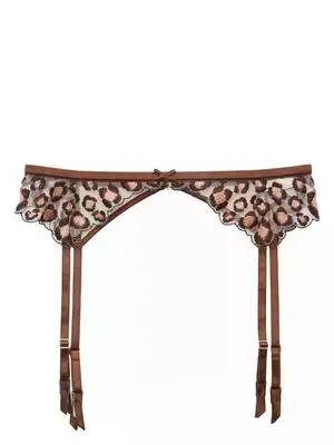 FLEUR DU MAL Leopard-embroidered Garter Belt - Brown