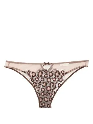 Fleur Du Mal Leopard-embroidered Cheeky Briefs - Brown