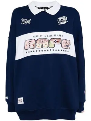 A BATHING APE Logo-embellished Polo Sweatshirt - Blue