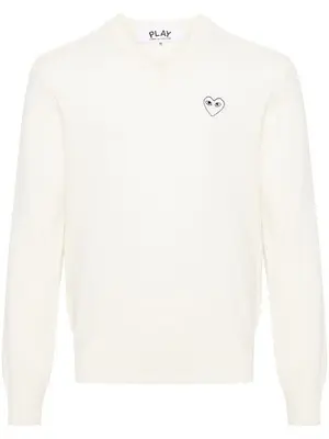 Play Comme Des Garcon Heart-patch Wool Jumper - Neutrals