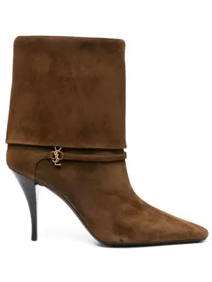 Saint Laurent 85mm Folded Suede Boots - Brown