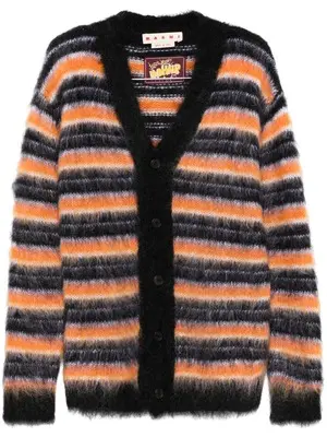 Marni Striped Mohair-blend Cardigan - Black