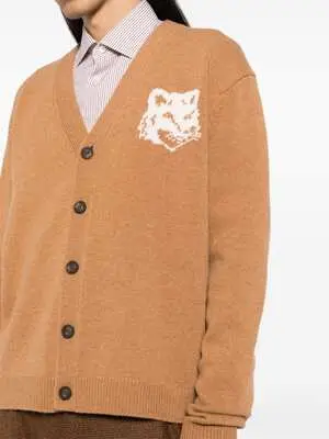 Maison Kitsuné Fox Head Intarsia Cardigan - Neutrals