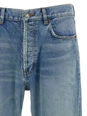 Saint Laurent Distressed Straight Leg Jeans - Blue