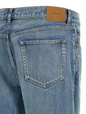 Saint Laurent Distressed Straight Leg Jeans - Blue