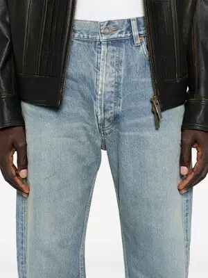 Saint Laurent Distressed Straight Leg Jeans - Blue