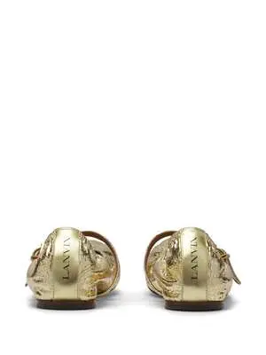 LANVIN Logo-tag Leather Ballerinas - Gold