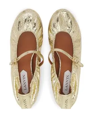 LANVIN Logo-tag Leather Ballerinas - Gold