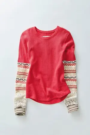 Free People We The Free All In Cuff Top - Red Sport Combo