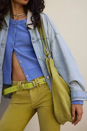 Free People Rhodes Studded Leather Belt Bitter Lime