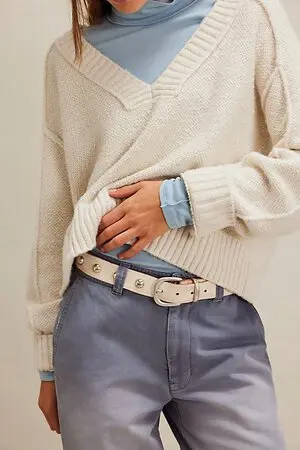 Free People Rhodes Studded Leather Belt Mineral