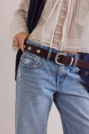 Free People Rhodes Studded Leather Belt - Mocha