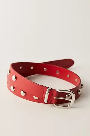 Free People Rhodes Studded Leather Belt Sour Cherry