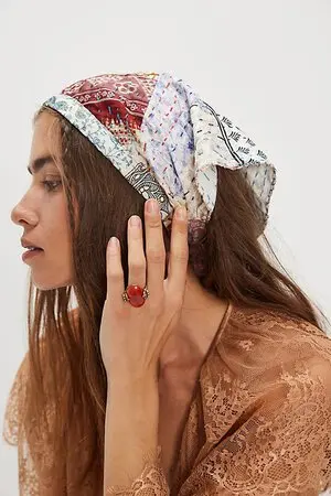 CURRIED MYRRH One Of A Kind Kantha Hair Scarf - Ivory/tan